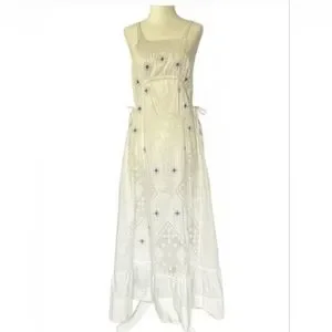 Free People | Dresses | Free People White Maxi Dress With Embroidered ...